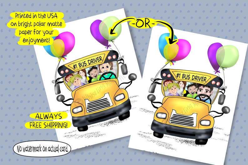 School Bus Driver Appreciation Card, Choice of Male or Female Driver ...