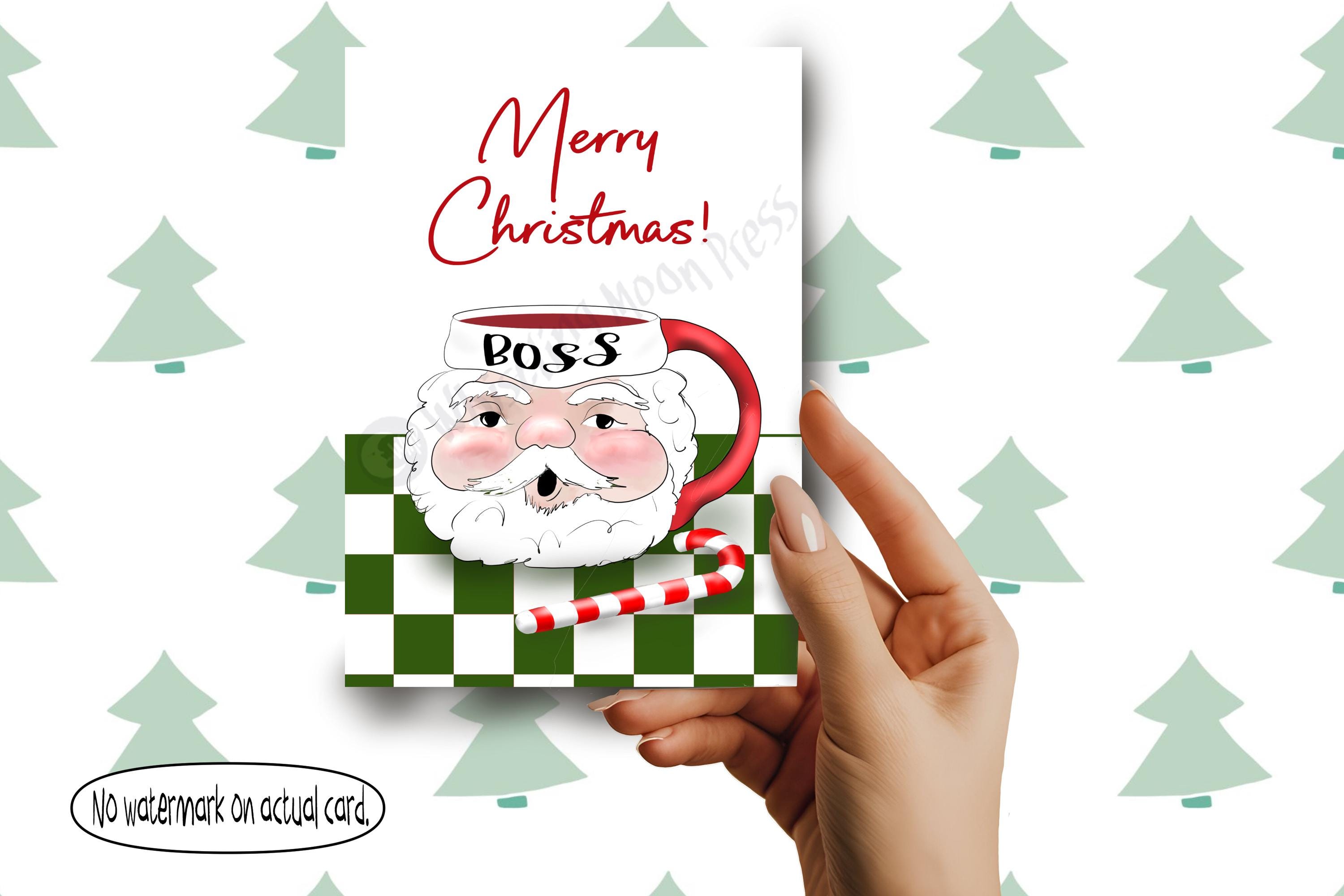 Christmas Card: Boss, Santa Mug - 5x7 - Etsy