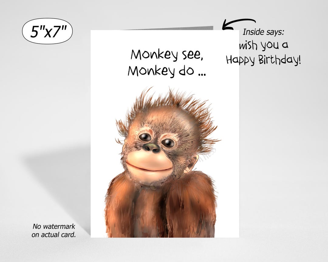 Cute Monkey Birthday Card for All Ages - 5x7 - Etsy