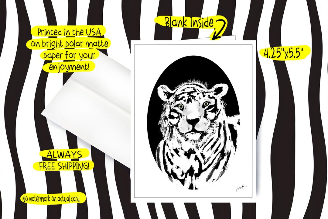 White Tiger Note Card, Blank Cards, Birthday, Promotion, Get Well Card ...