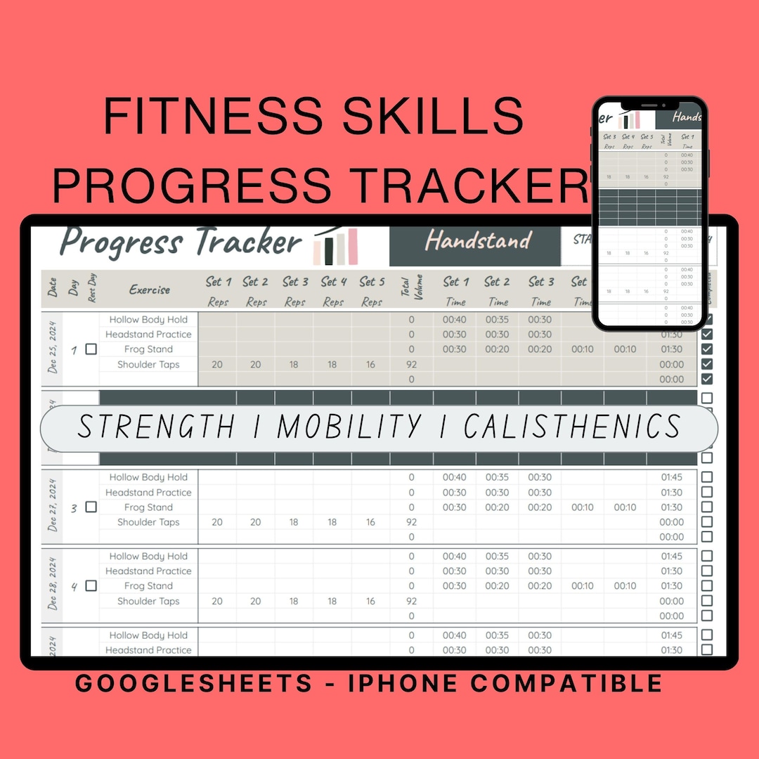 Fitness Skills Progress Tracker Google Sheets Template | Track ...