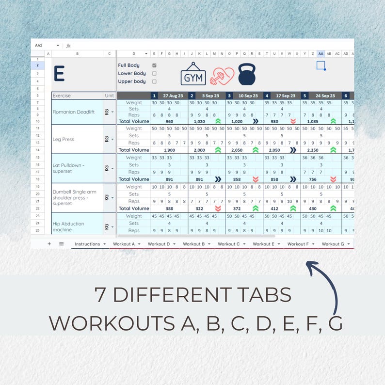 Weightlifting Google Sheets Tracker Compatible With Iphone, Gym ...