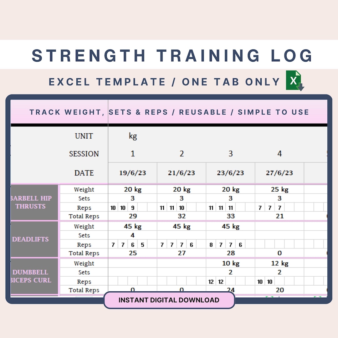 Weight Lifting Tracker Excel Spreadsheet Template, Digital Training Log, Workout Excel Template ...