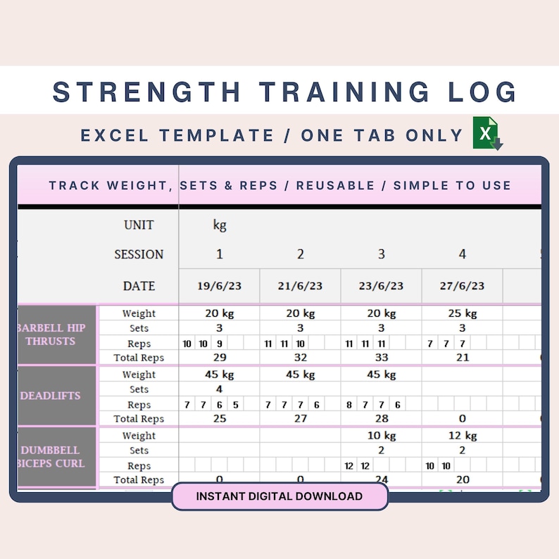 Weight Lifting Tracker Excel Spreadsheet Template, Digital Training Log ...