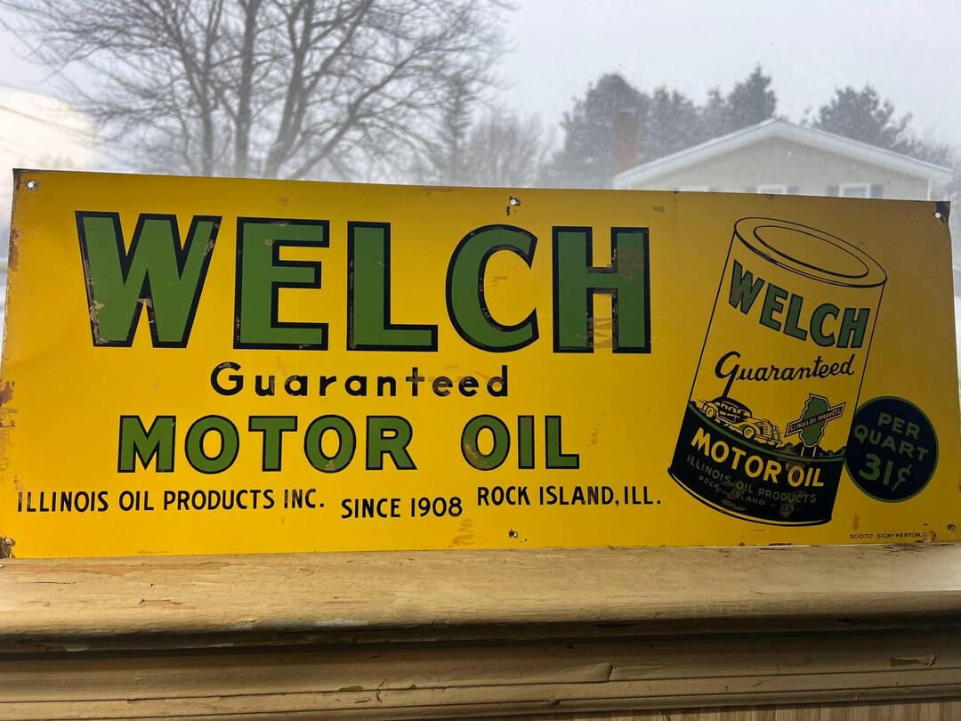 Vintage Very Rare Genuine Welch Motor Oil Single-sided Embossed Tin ...
