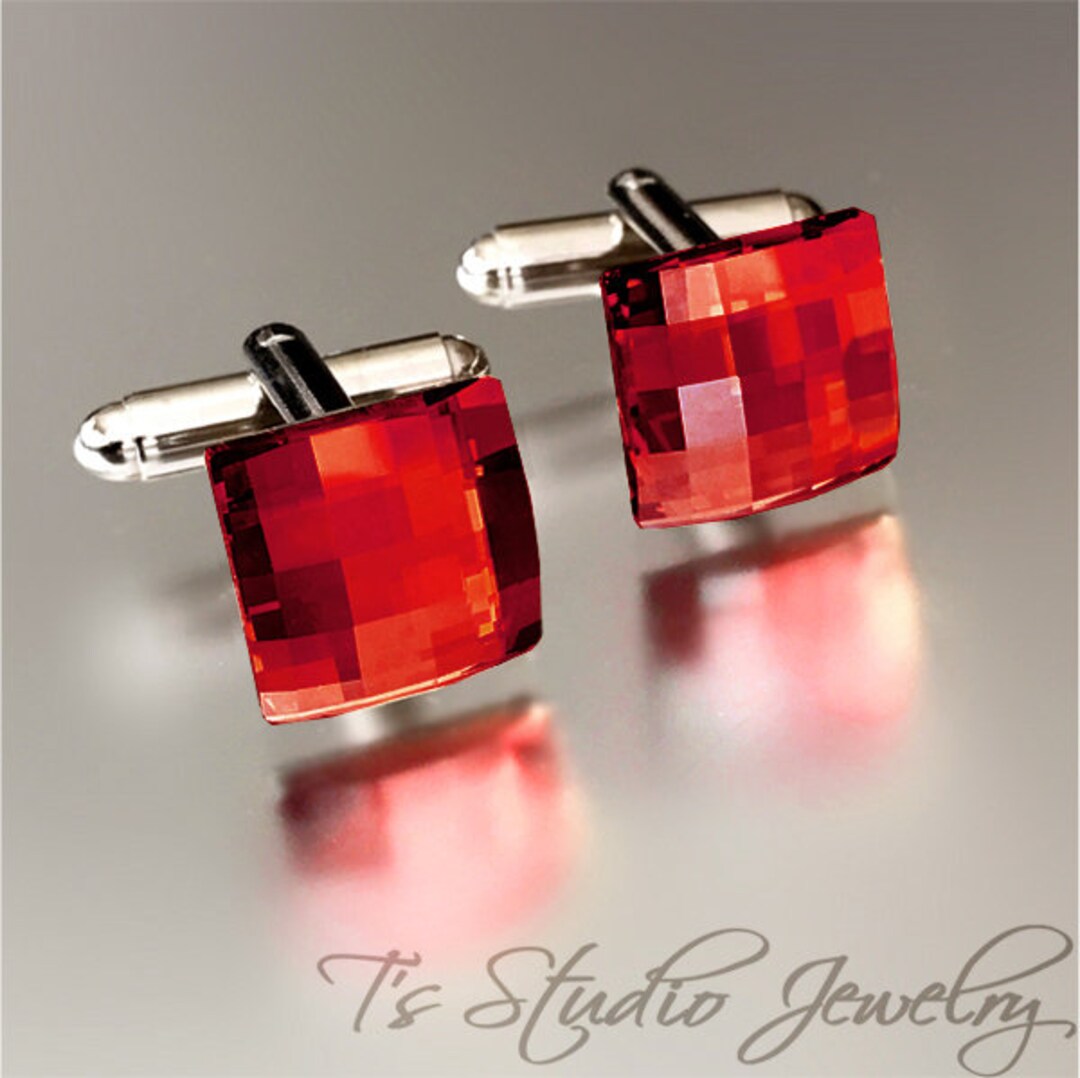 Red Swarovski Crystal Square Chessboard Cufflinks Red and Silver Cuff ...
