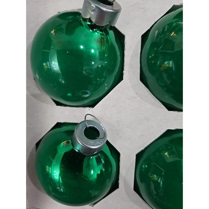 Vintage Rauch Glass Christmas Tree Ornaments 1" Shiny Metal Caps Lot of ...