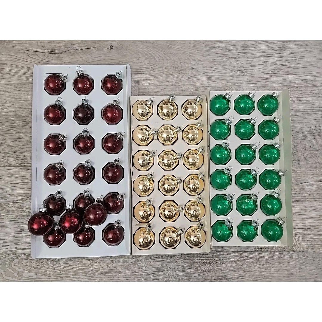 Vintage Rauch Glass Christmas Tree Ornaments 1" Shiny Metal Caps Lot of ...