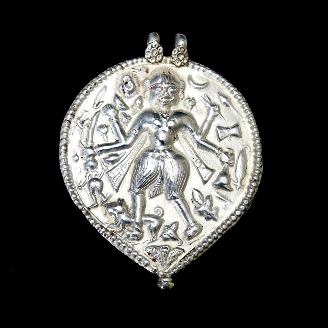 Large Antique Indian Silver Amulet Pendant- Hindu God Bhairava - CVC815 ...