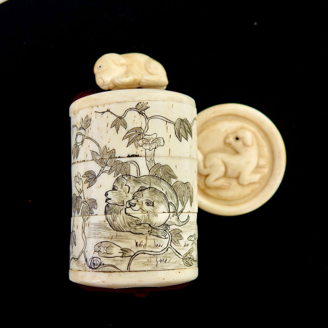 Vintage Chinese Carved Ox Bone Dog Collectible Inro Box - Etsy