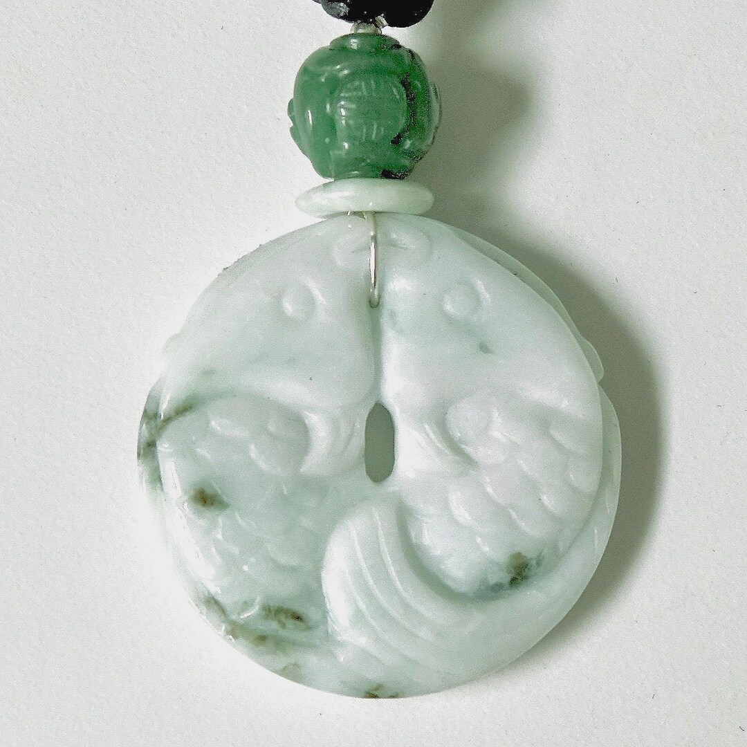 Carved Vintage Chinese Green Jade Double Fish Pendant Necklace - C8111 ...