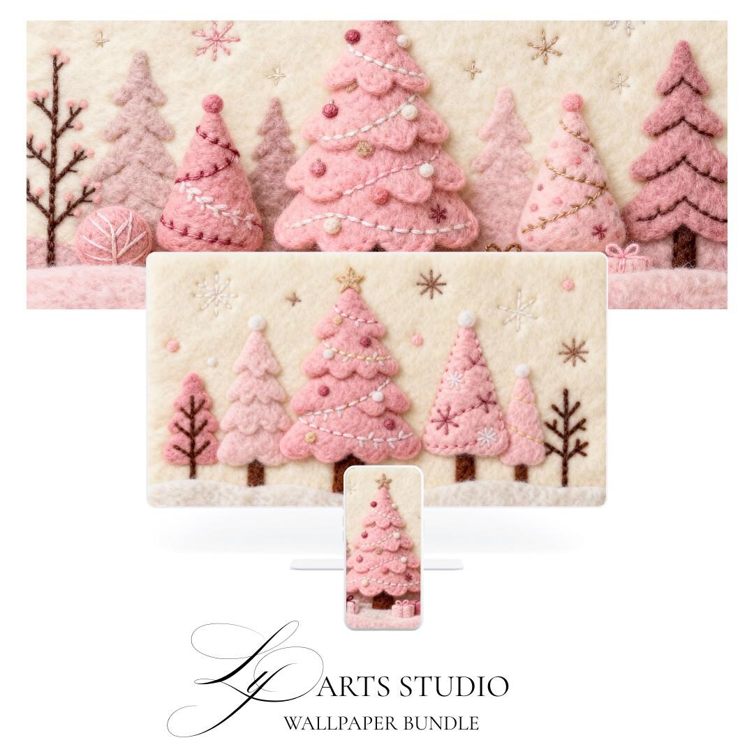 Pink Cottagecore Christmas Wallpaper Bundle, Pastel Holiday Backgrounds ...