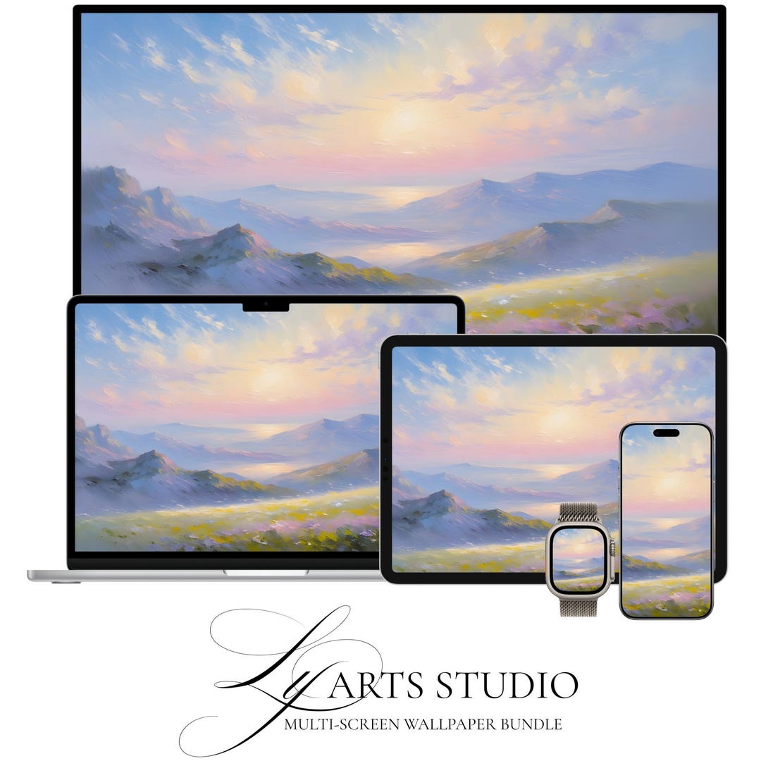 Mountain Landscape Wallpaper: Monet Style Digital Art (5-in-1 Digital ...