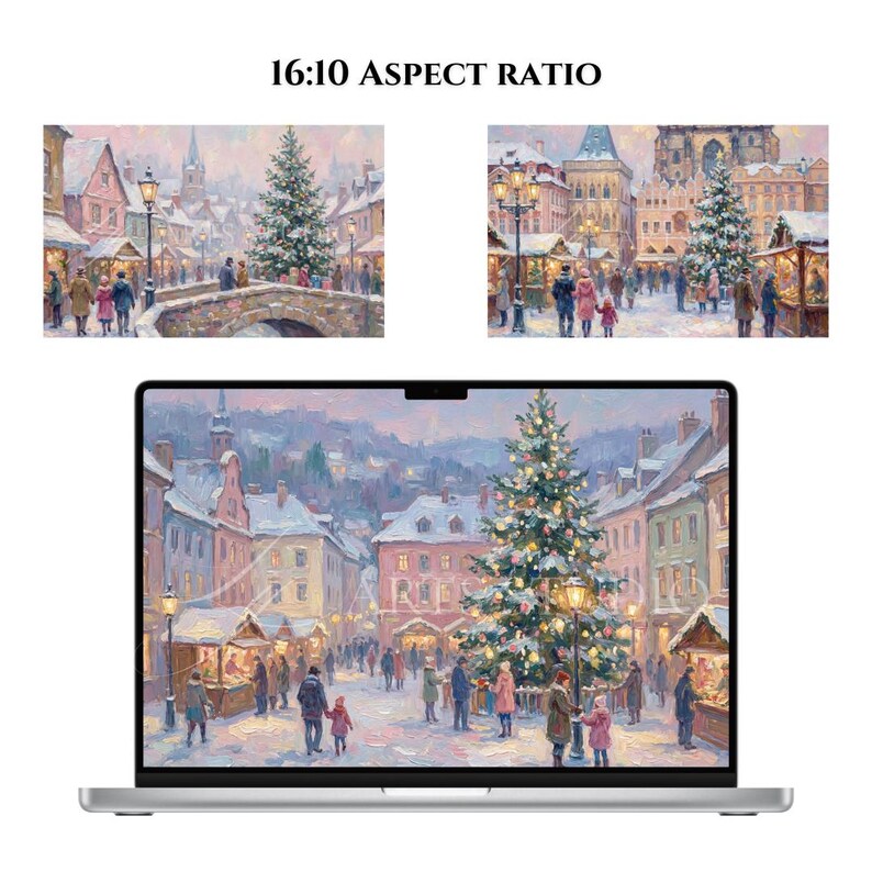 European Christmas Market Wallpaper Bundle | 3 Vintage Oil Painting ...
