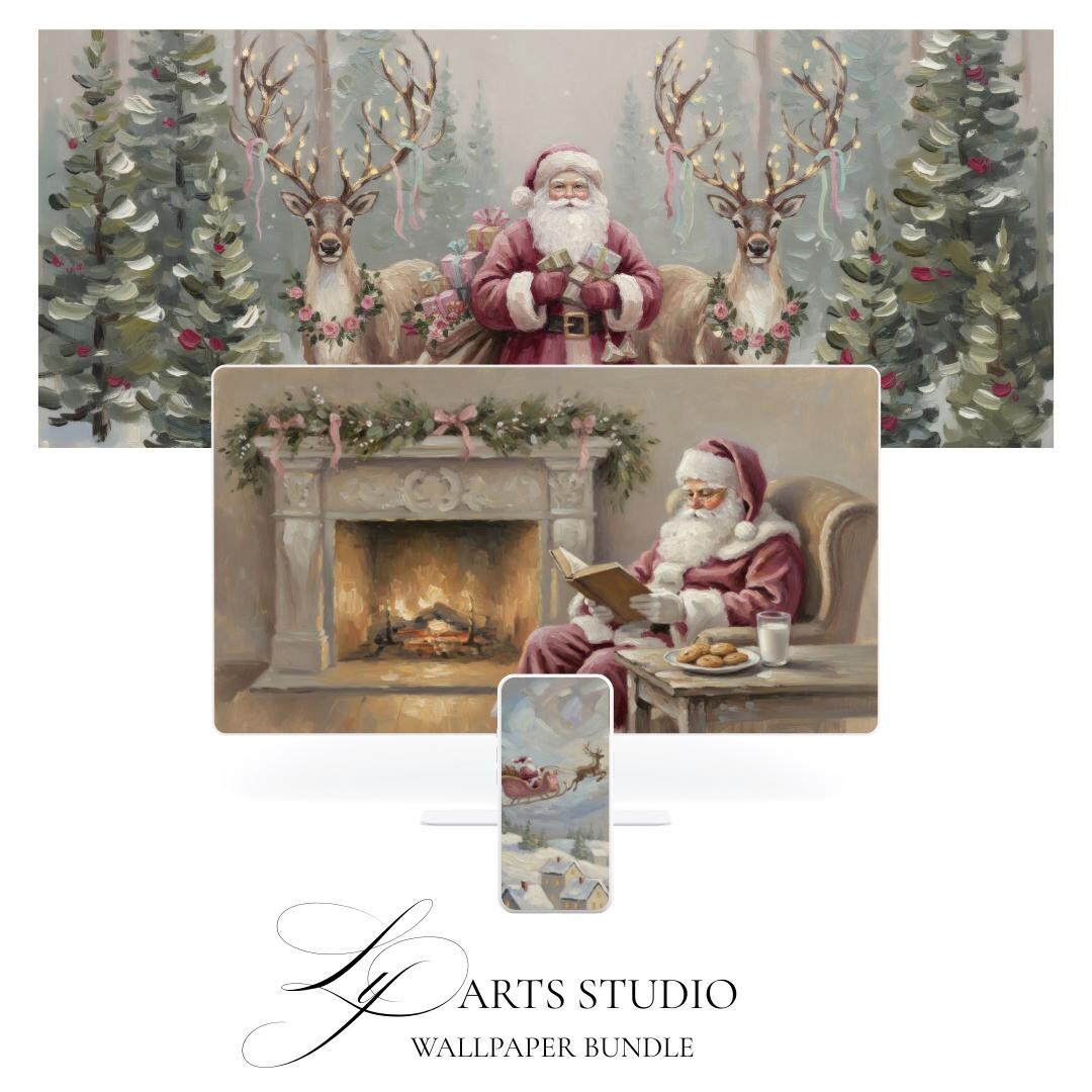 Vintage Santa Claus Wallpaper Bundle | Christmas Digital Art (digital ...
