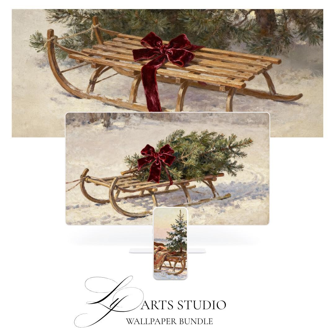 Christmas Sled & Sleigh Wallpaper Collection | Cozy Holiday Oil ...