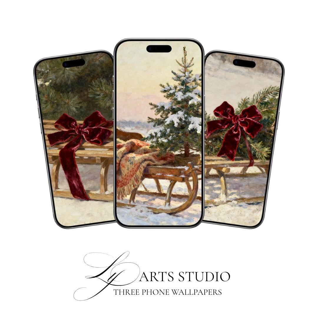 Christmas Sled and Sleigh Phone Wallpaper Bundle | 3 Home & Lock Screen ...
