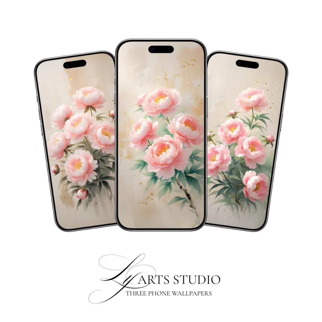 Pink Peony Phone Wallpaper Bundle: Blush Floral Lock Screen & Home ...