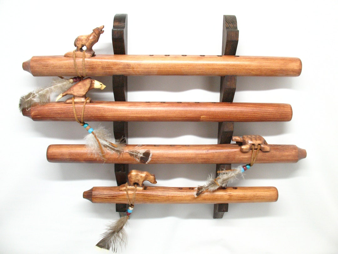 Wall Hanging Native American Flute Stand Holder Display Holds 4 Flutes ...