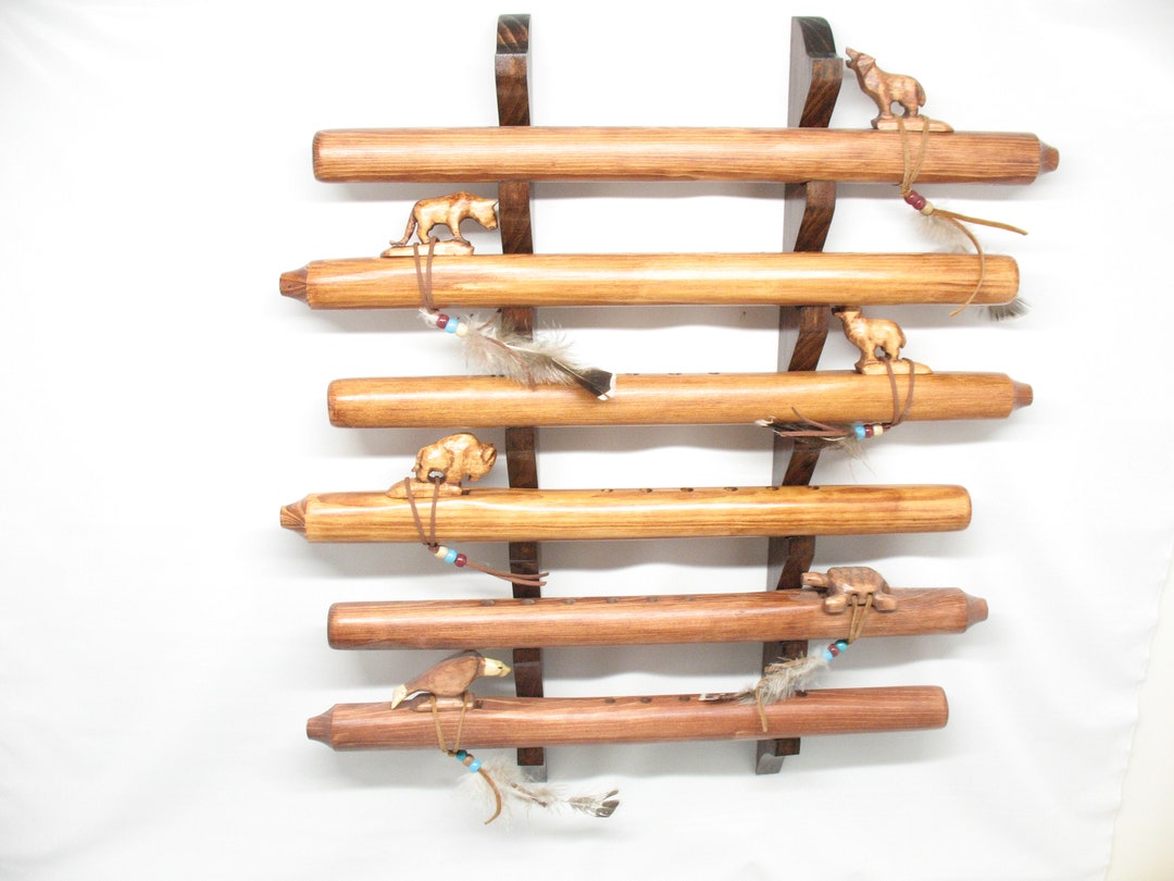 Wall Hanging Native American Flute Stand Holder Display Holds 6 Flutes ...