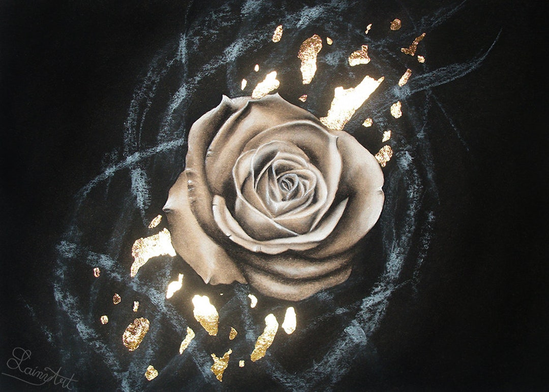 Gold Rose - Prints in Multiple Sizes - Embellished - Gold Leaf and ...
