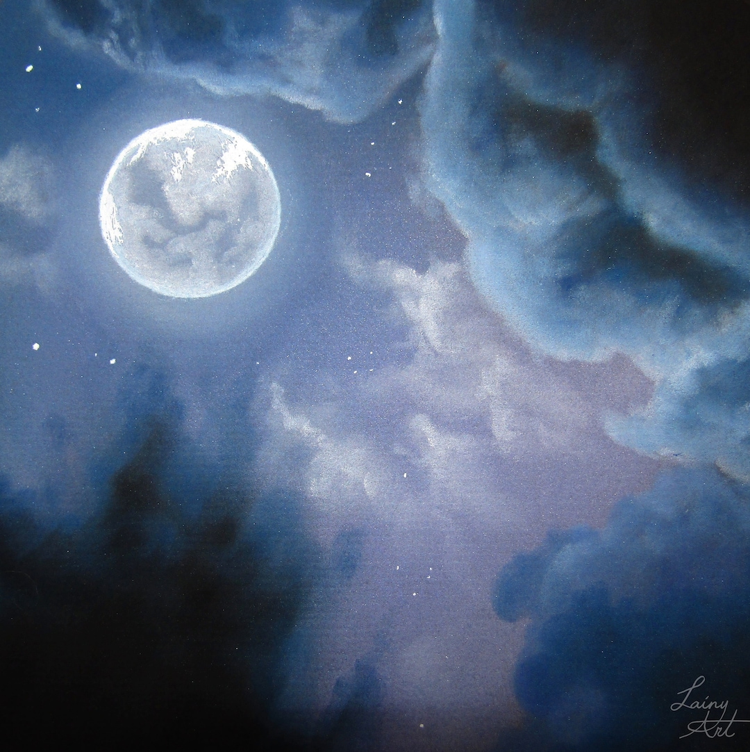 Full Moon Series - Cloudy Night - Original Art - Charcoal Drawing ...