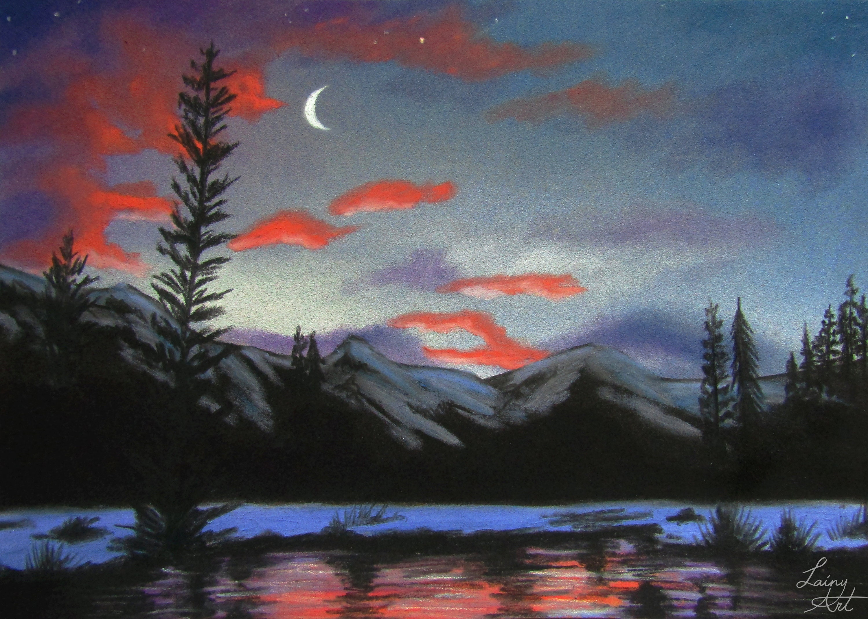 Mountain Sunset Drawing