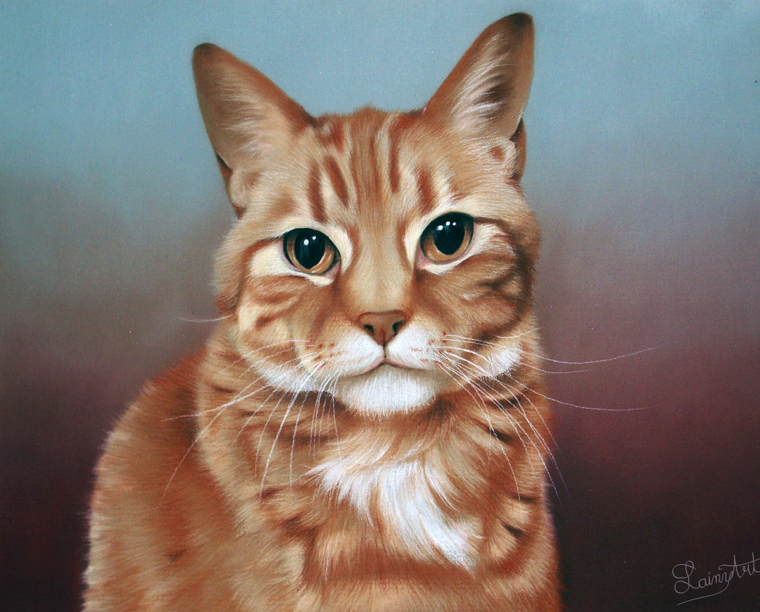 Cat Portrait Realistic Hand Painted From Photo, Custom Pastel Pet ...
