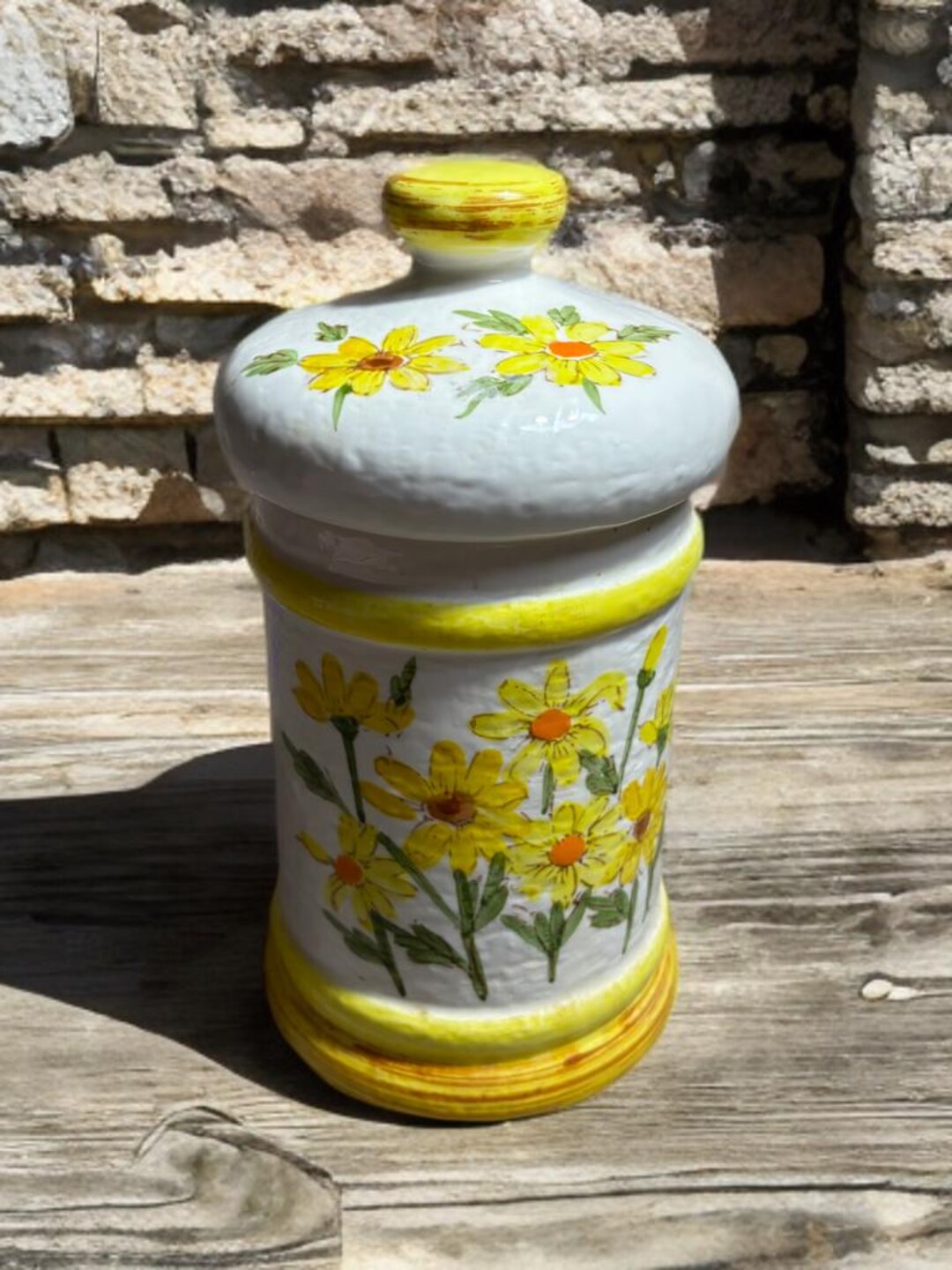 Vintage Sears & Roebuck Yellow Daisy Ceramic 8” Cannister Storage Jar W ...