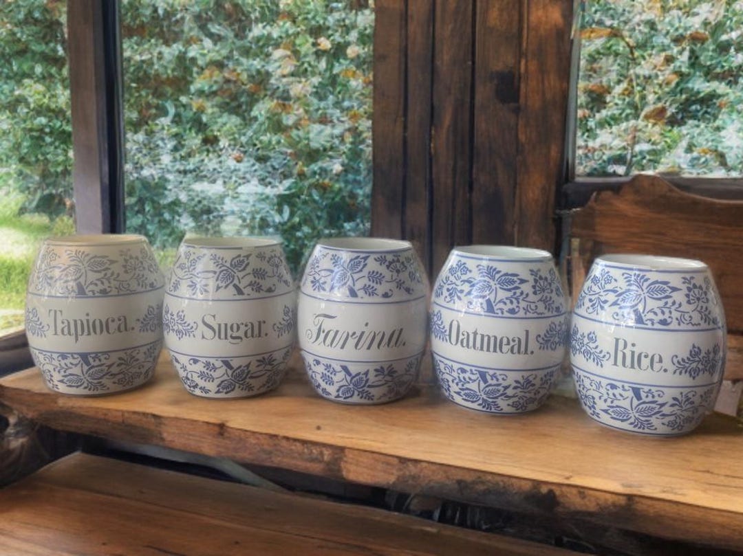 Set of 5 Antique German Blue Onion G.M.T Bro. Porcelain Canisters 6.5 ...