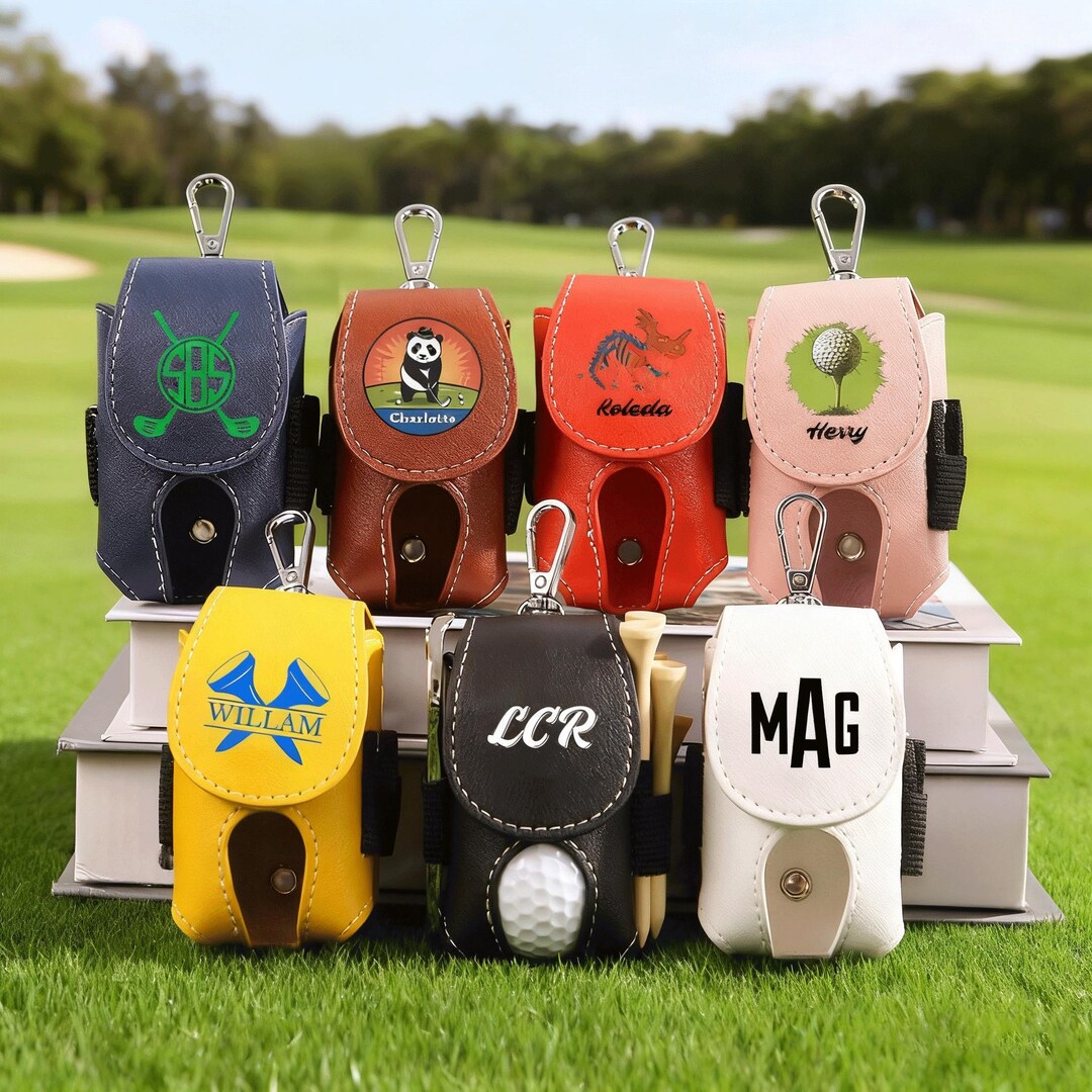 Personalized Leather Golf Ball Holder With Tee Slots, Custom Logo Pouch ...