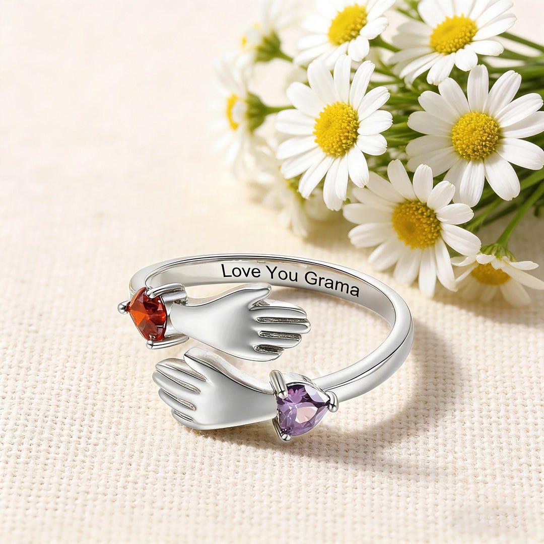 Personalized Engraved Embrace Hands With Birthstone, Minimalist ...