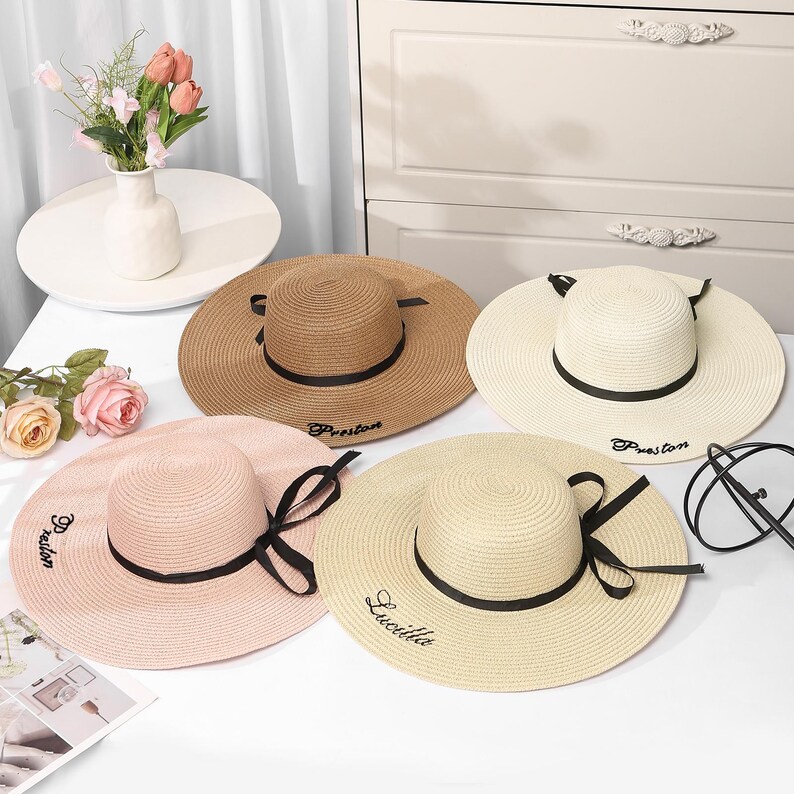 Personalized Floppy Sun Hat With Name Embroidery, Custom Wide Brim ...