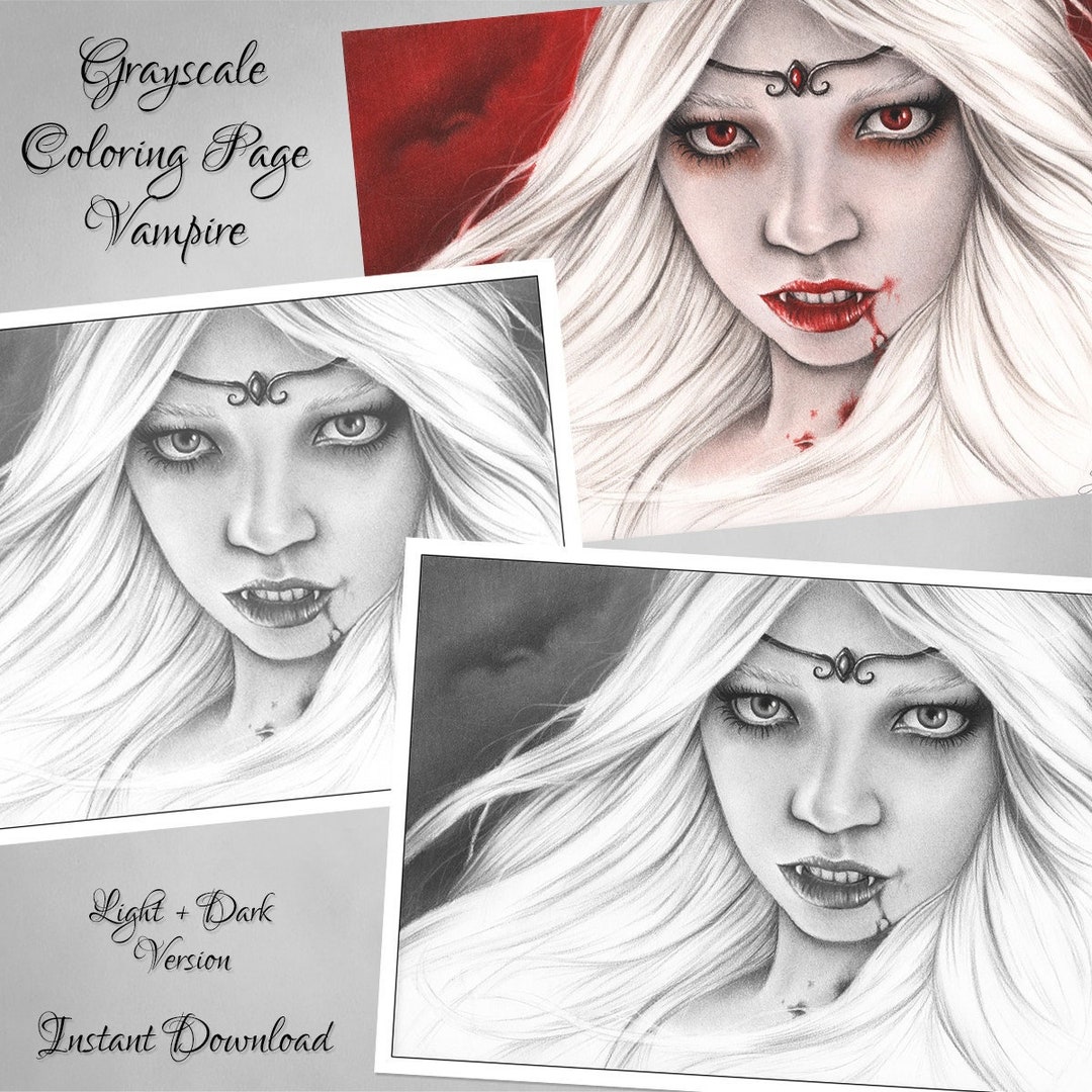 Halloween Vampire Dark Fantasy Girl Woman Grayscale Coloring Page Zindy ...