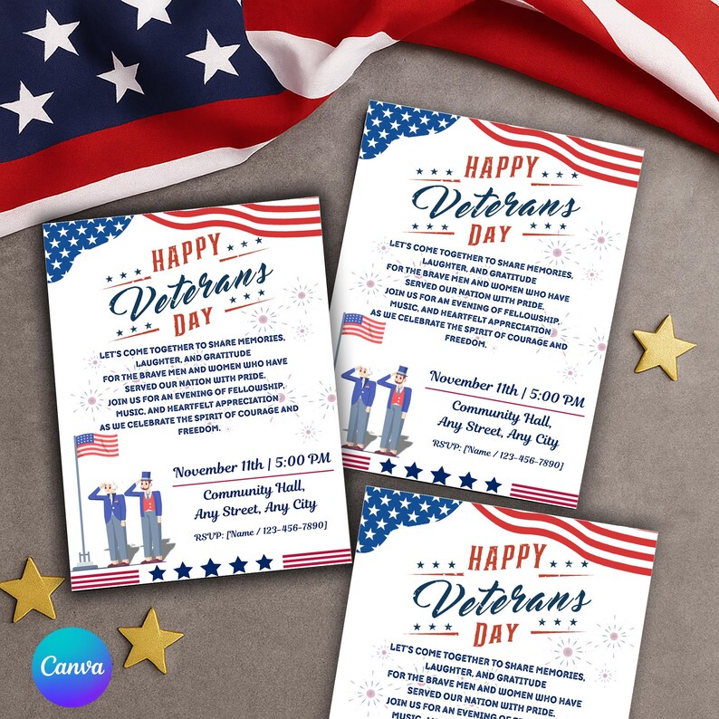 Veterans Day Invitation Template, Patriotic Celebration (digital ...