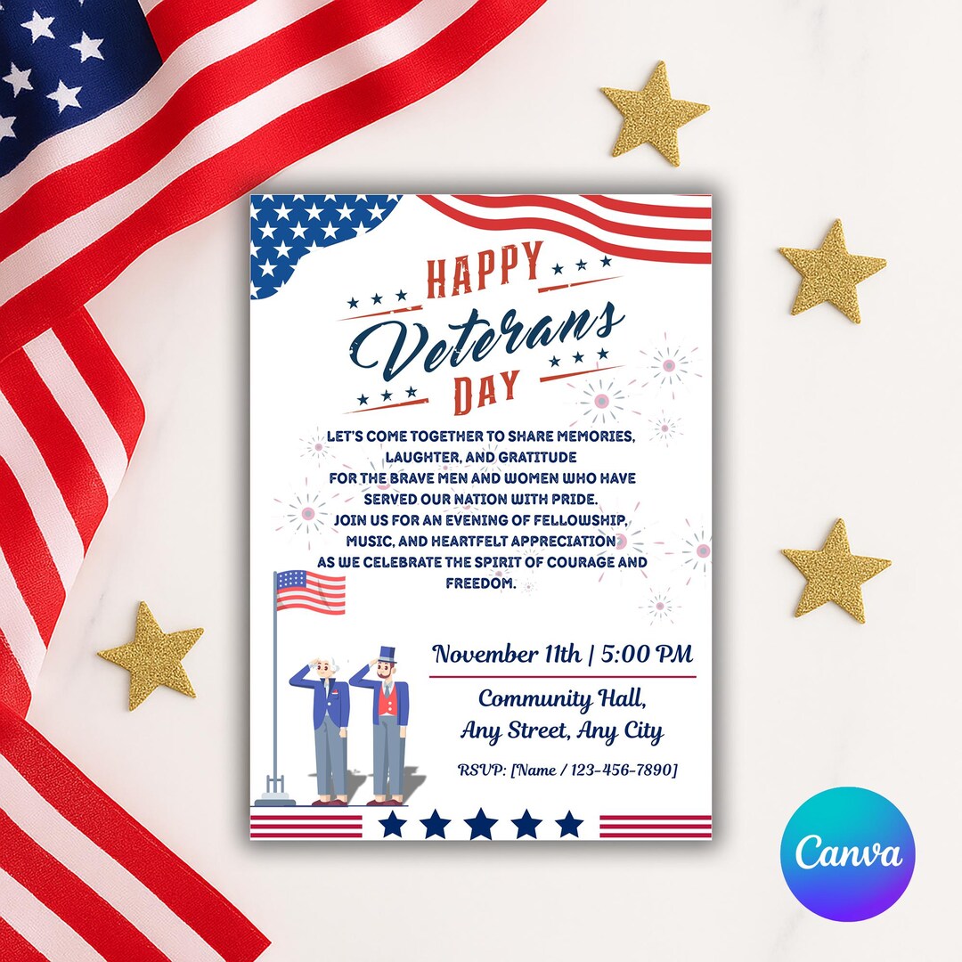 Veterans Day Invitation Template, Patriotic Celebration (digital ...