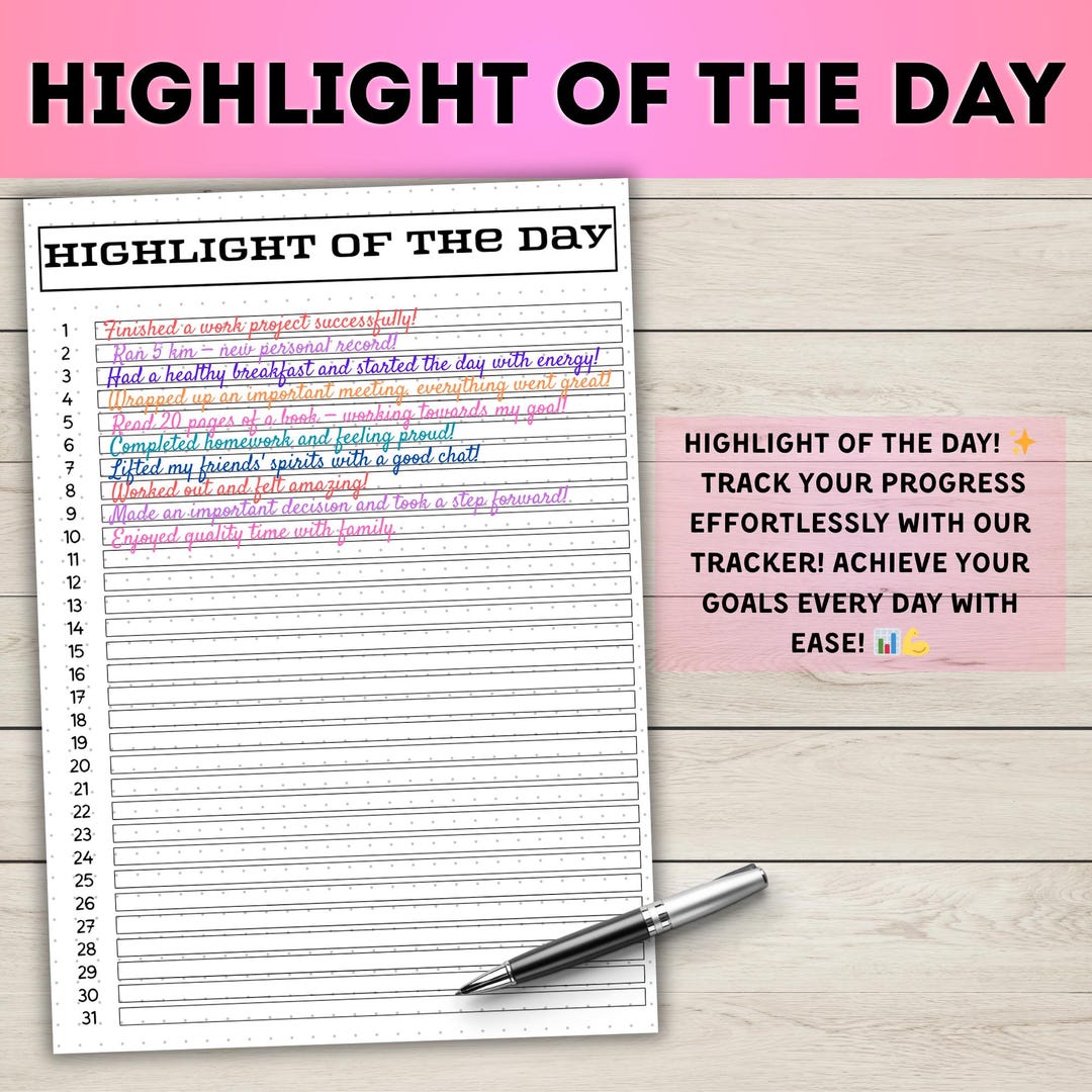 Highlight of the Day, Printable Page, Daily Highlight Tracker, Planner ...