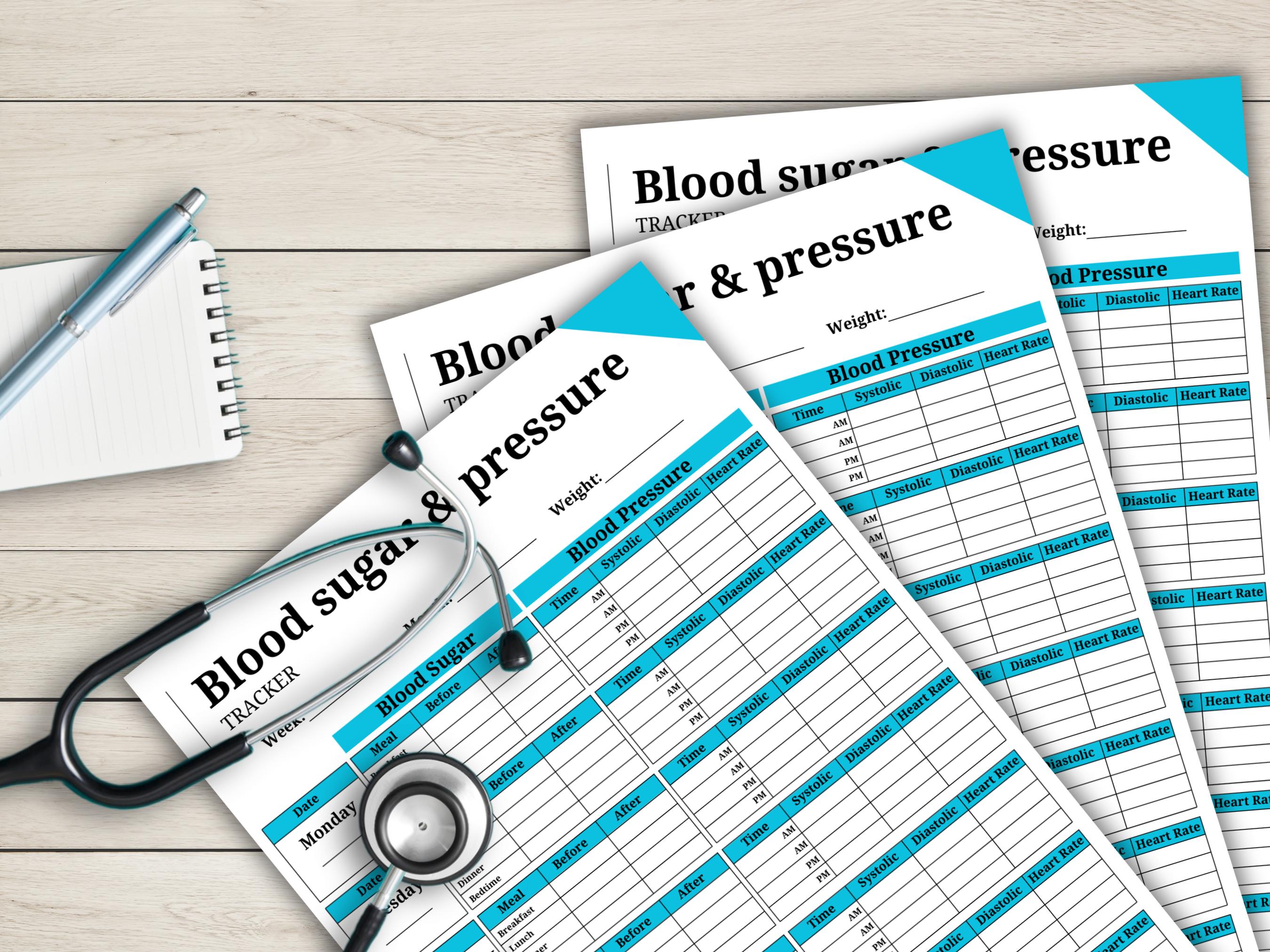 Blood Sugar & Pressure Tracker, Printable Health Log (PDF) - Etsy