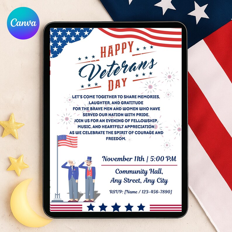 Veterans Day Invitation Template, Patriotic Celebration (digital ...