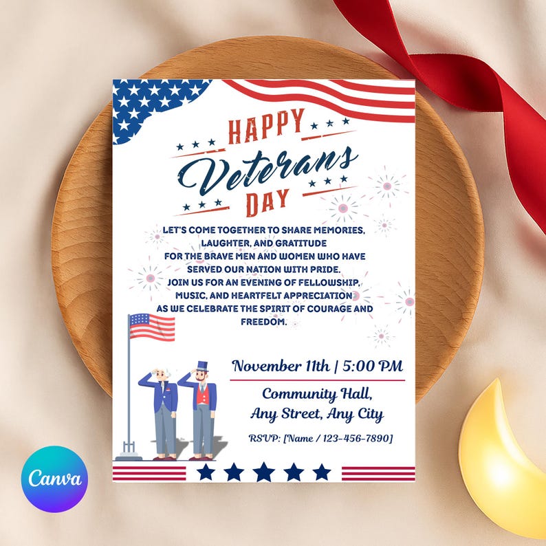 Veterans Day Invitation Template, Patriotic Celebration (digital ...
