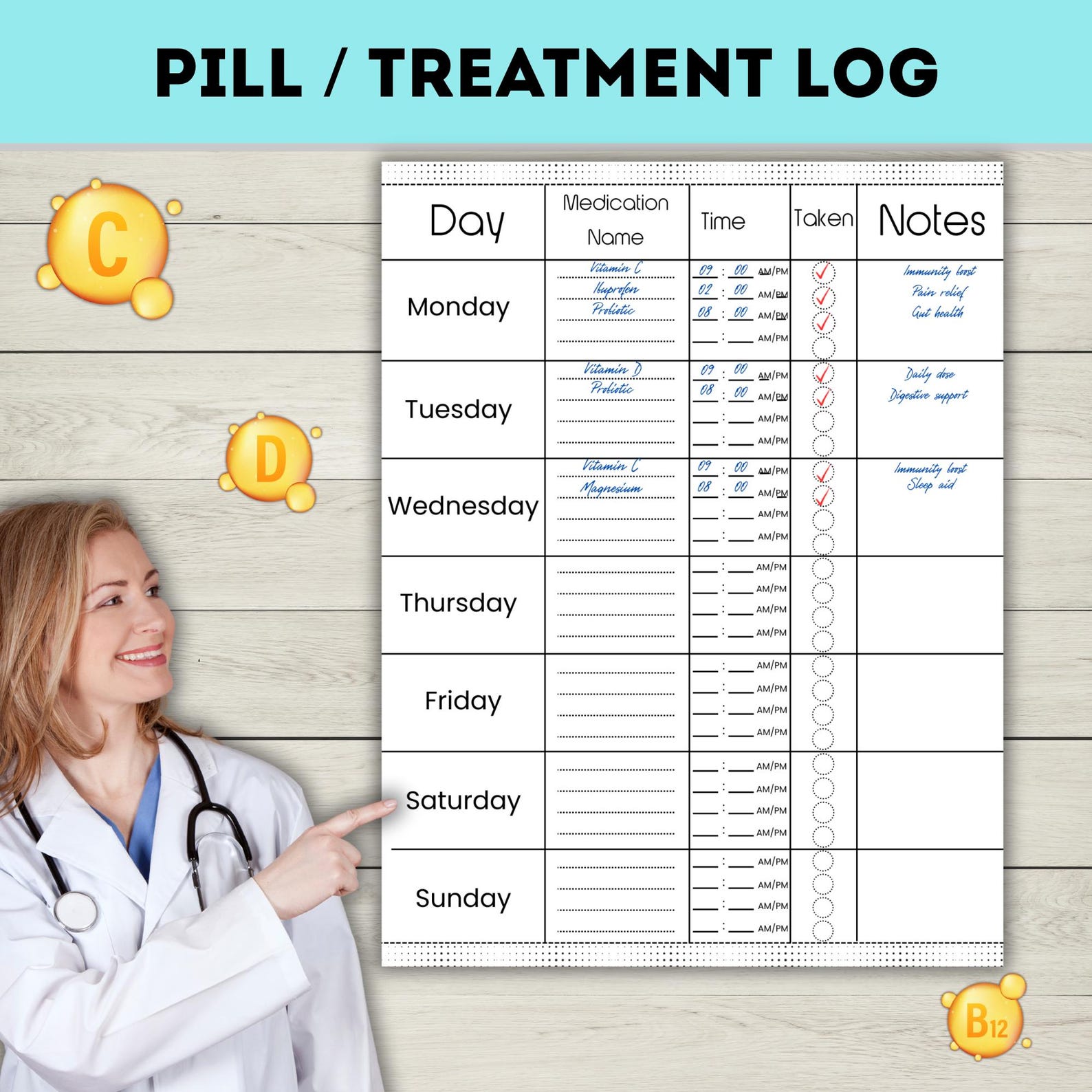 Weekly Medication Tracker Printable: Minimalist Pill & Treatment Log ...