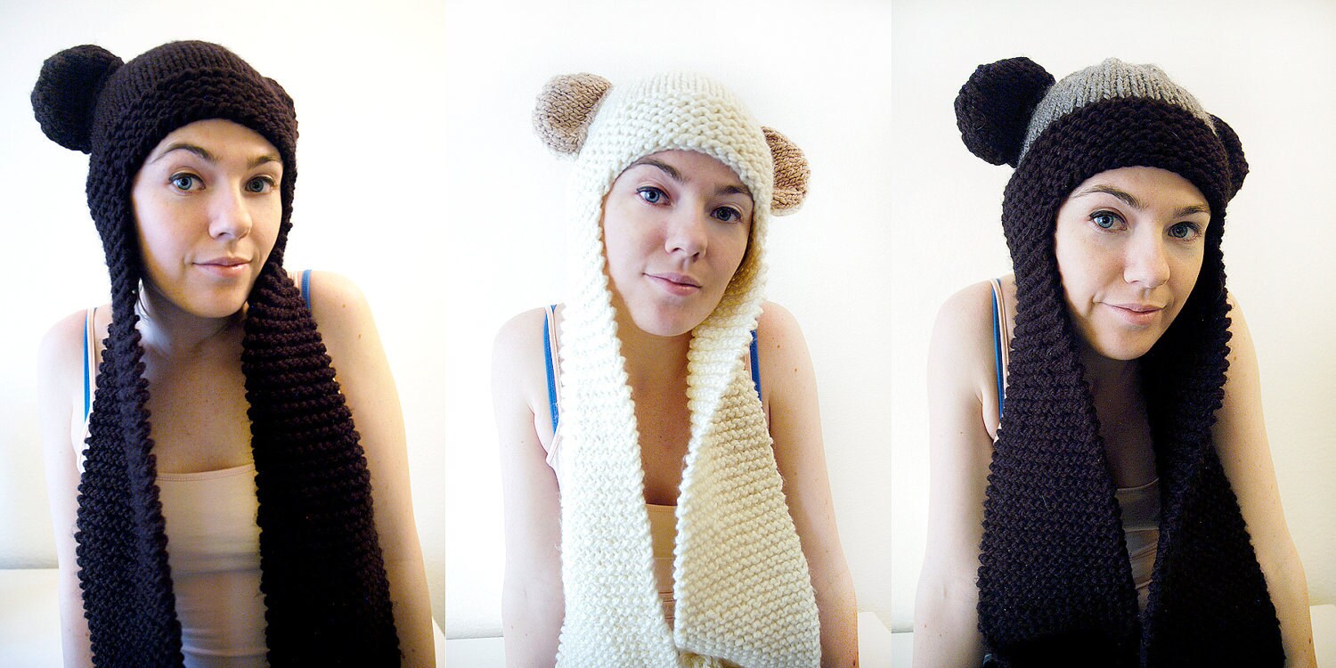 PATTERN - Knitted Bear Scarf-hat/scoodie - Etsy