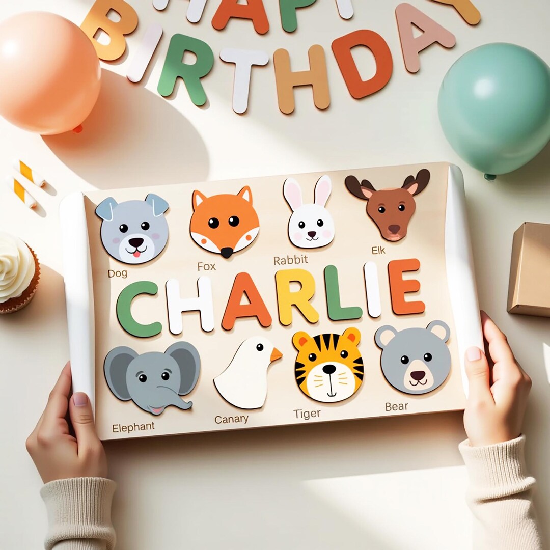 Personalized Animal Name Puzzle: Custom Wooden Learning Toy - Etsy UK