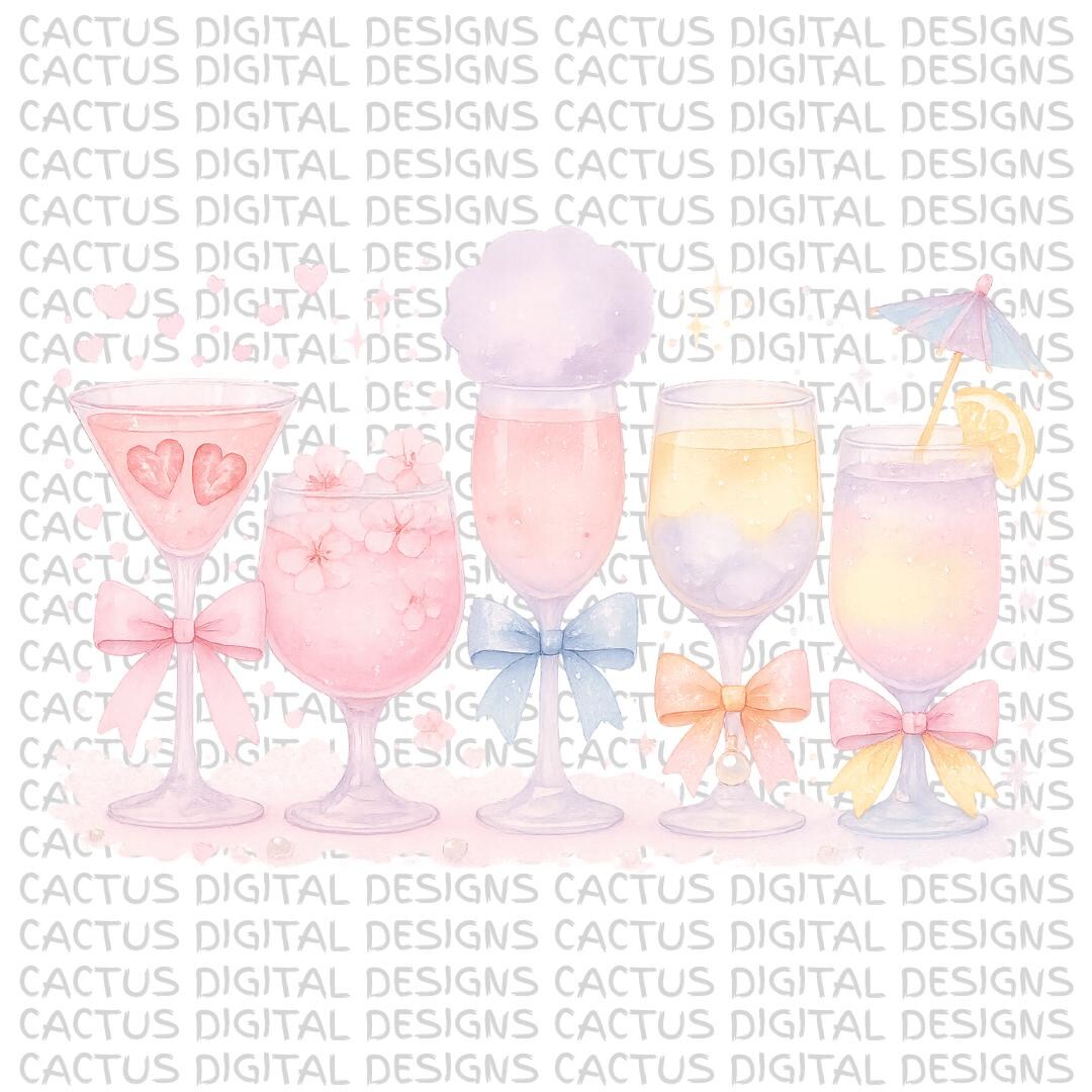 Pastel Cocktail Lineup PNG, Coquette Drink Clipart With Bows, Cotton ...