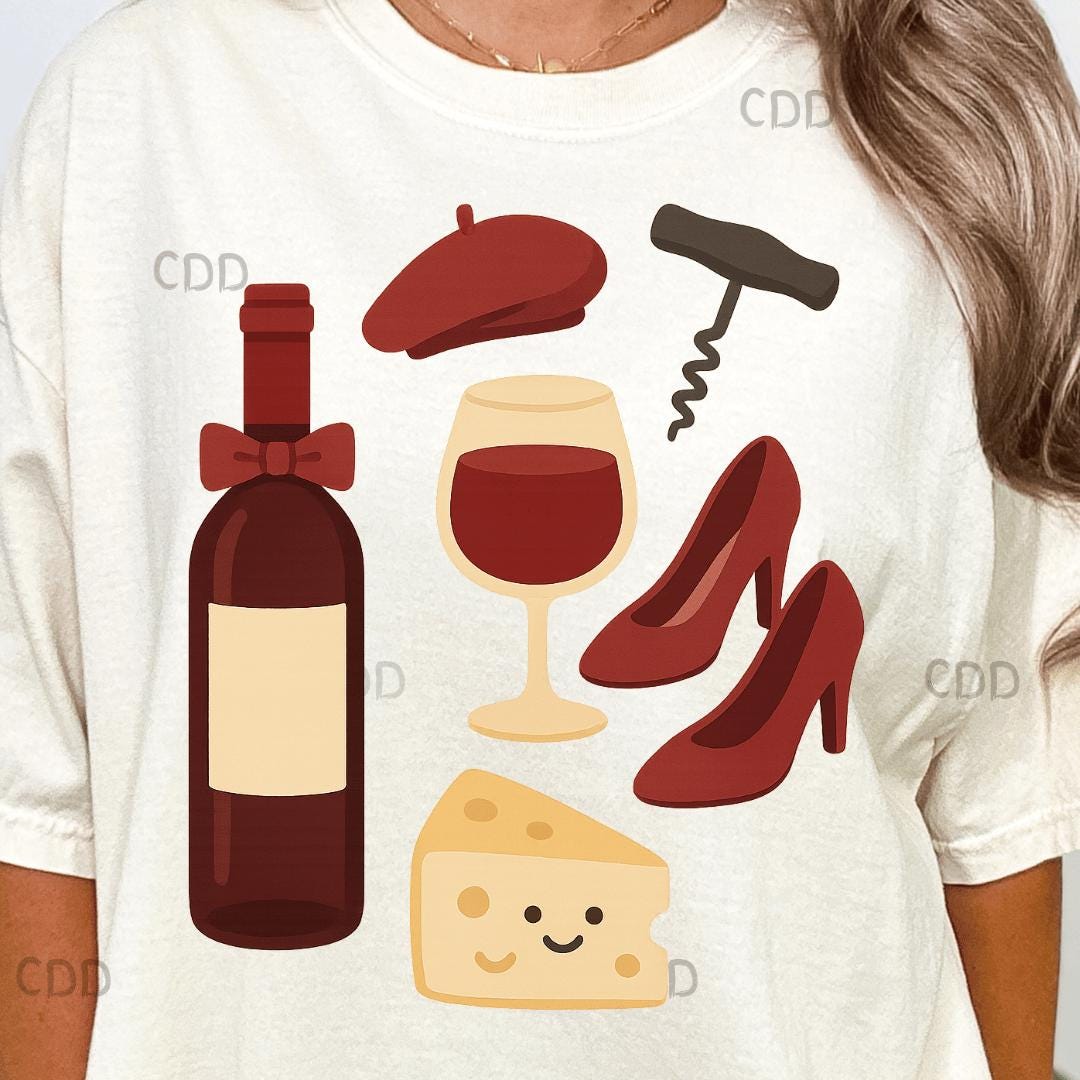 French Wine and Cheese Clipart PNG With Red Beret, High Heels ...
