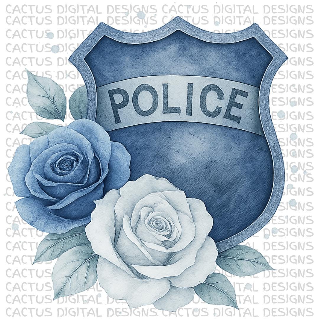 Police Badge With Blue Roses PNG – Watercolor Law Enforcement Floral ...