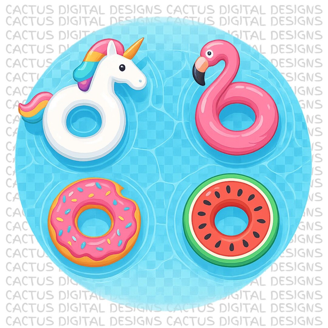 Colorful Summer Pool Floaties PNG, Unicorn Flamingo Watermelon Donut ...