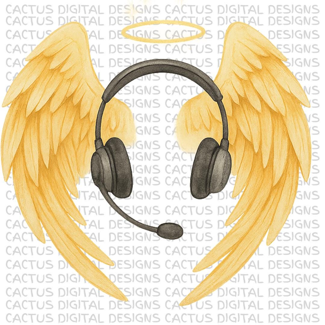 911 Dispatcher Angel Headset PNG – Golden Wings and Halo Illustration ...