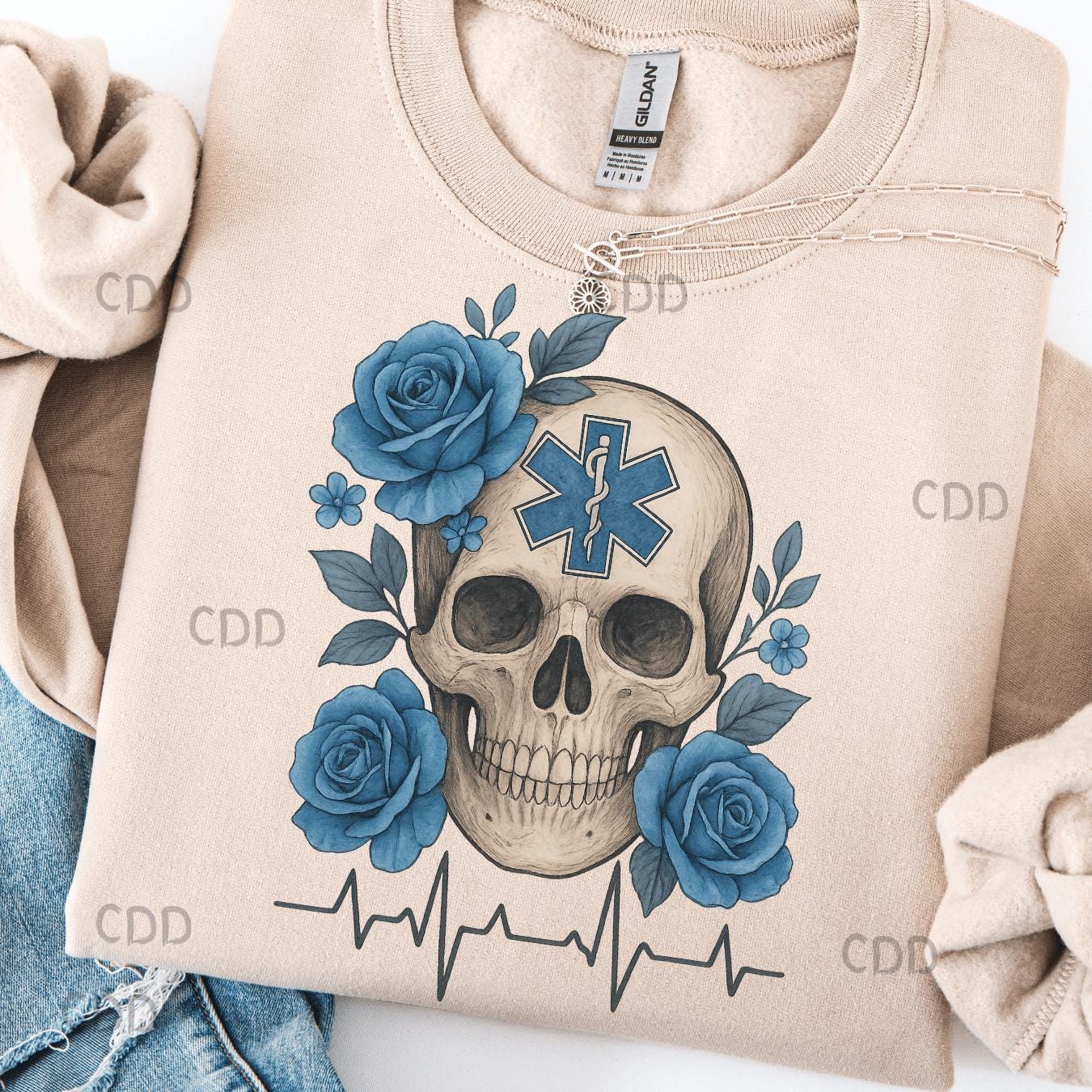 EMT Paramedic Skull Art, Blue Rose Medical Symbol Design, Gothic First ...