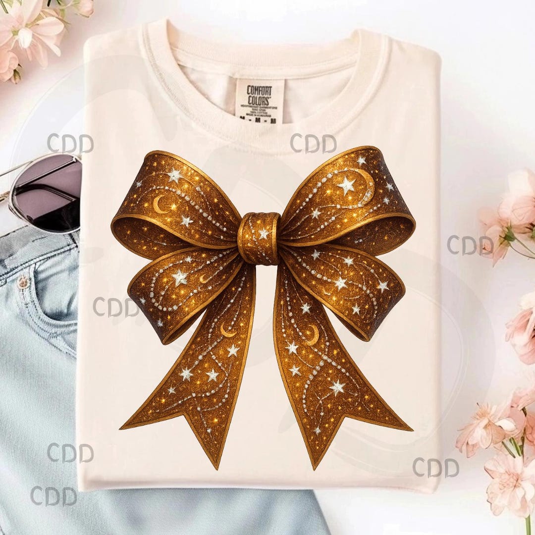 Celestial Bow Png, Moon Star Bow Png, Glitter Brown Bow Clipart, Cosmic ...